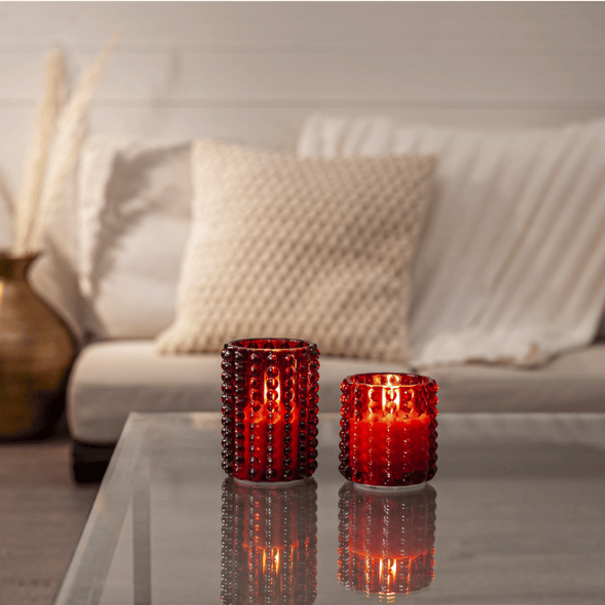 Set van 2 LED-kaarsen in glas Rood – Stippenpatroon – 9x9,5 en 9x12,5 cm | TED Lights